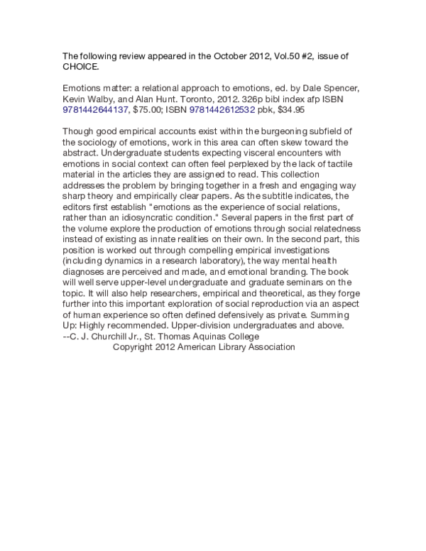 (PDF) "Emotions Matter: A Relational Approach to Emotions," ed. by Dale ...