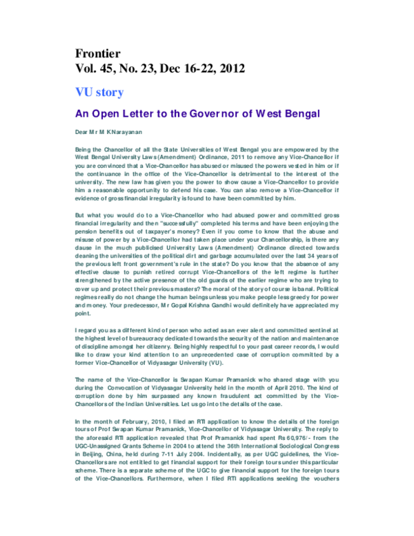 (PDF) Open Letter to the Governor of West Bengal