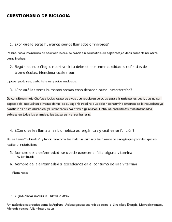 (DOC) Cuestionario de Biologia