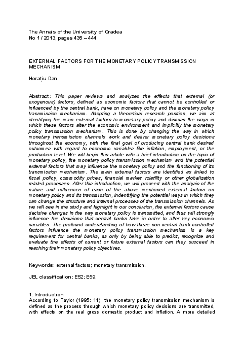 (PDF) External Factors for the Monetary Policy Transmission Mechanism
