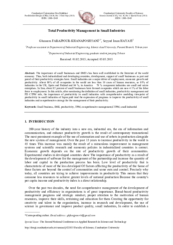 (PDF) Total Productivity Management in Small Industries