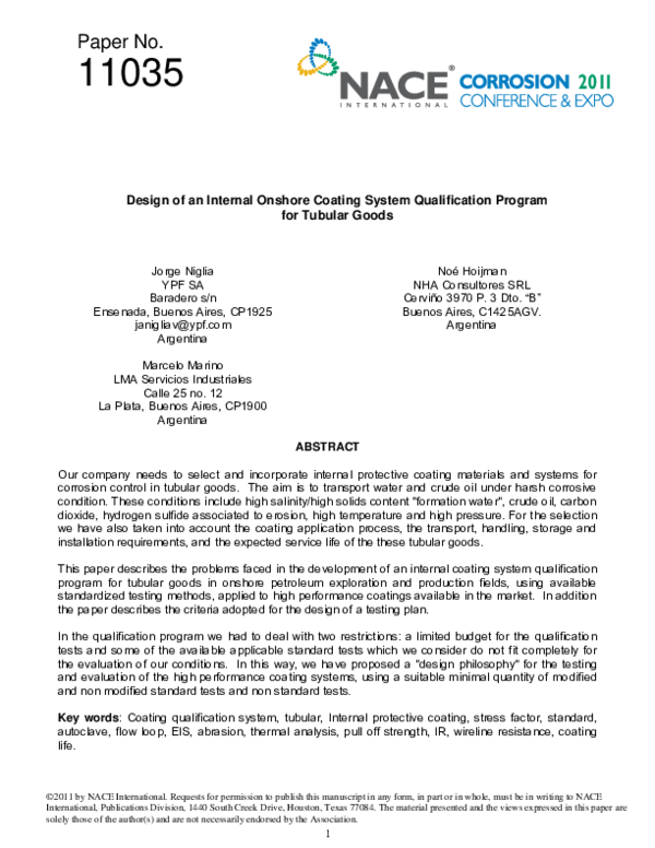 (PDF) Design of an Internal Onshore Coating System Qualification ...