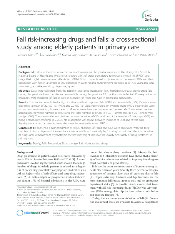 Fall risk-increasing drugs and falls: a cross-sectional study among ...
