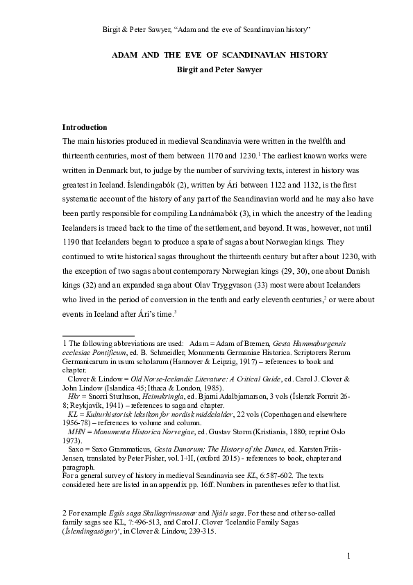 (DOC) Adam and the eve of Scandinavien history by Birgit and Peter Sawyer