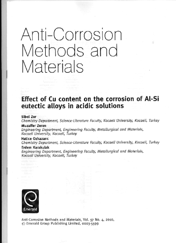 (PDF) Effect of Cu content on the corrosion of Al-Si eutectic alloys in acidic solutions