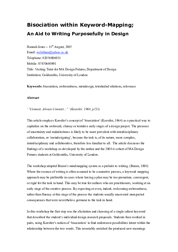 (PDF) Bisociation within keyword-mapping: an aid to writing ...