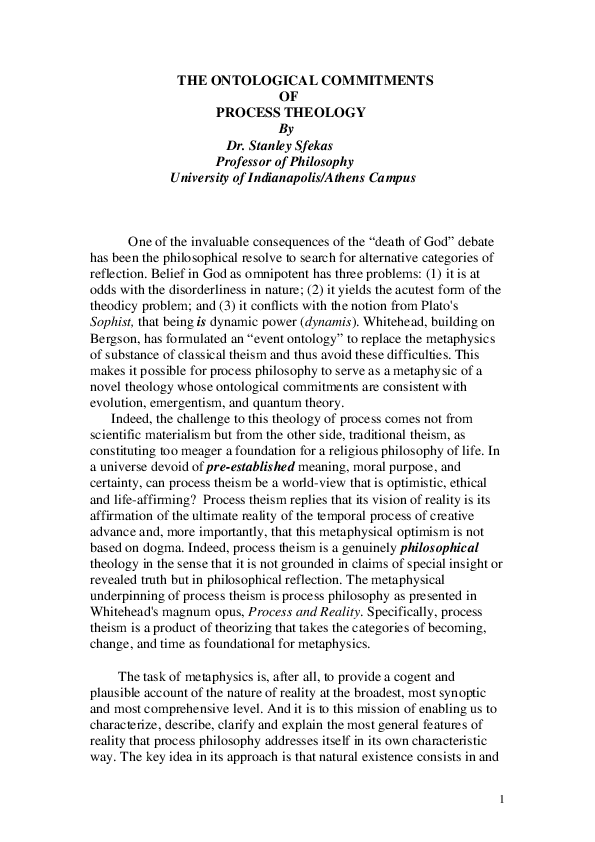(PDF) THE ONTOLOGICAL COMMITMENTS OF PROCESS THEOLOGY