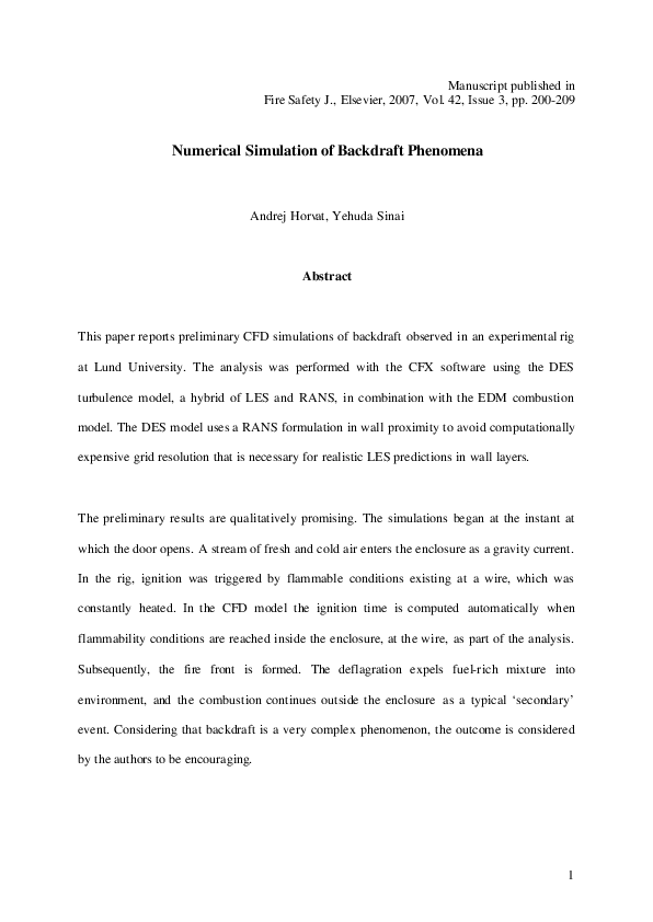 (PDF) Numerical and experimental investigation of backdraft