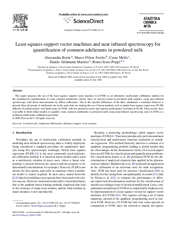 Pdf Least Squares Support Vector Machines And Near Infrared