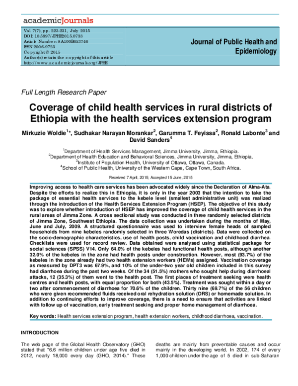 (PDF) Coverage of child health services in rural districts of Ethiopia ...