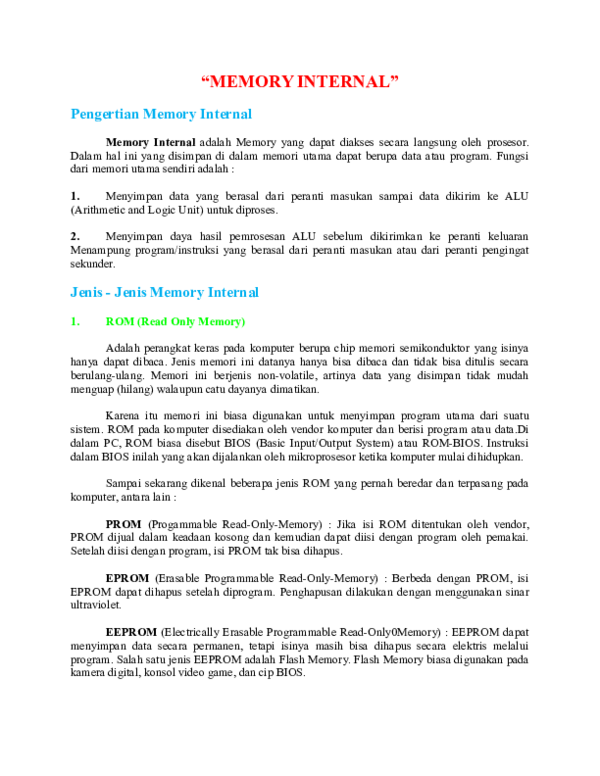 (DOC) " MEMORY INTERNAL " Pengertian Memory Internal