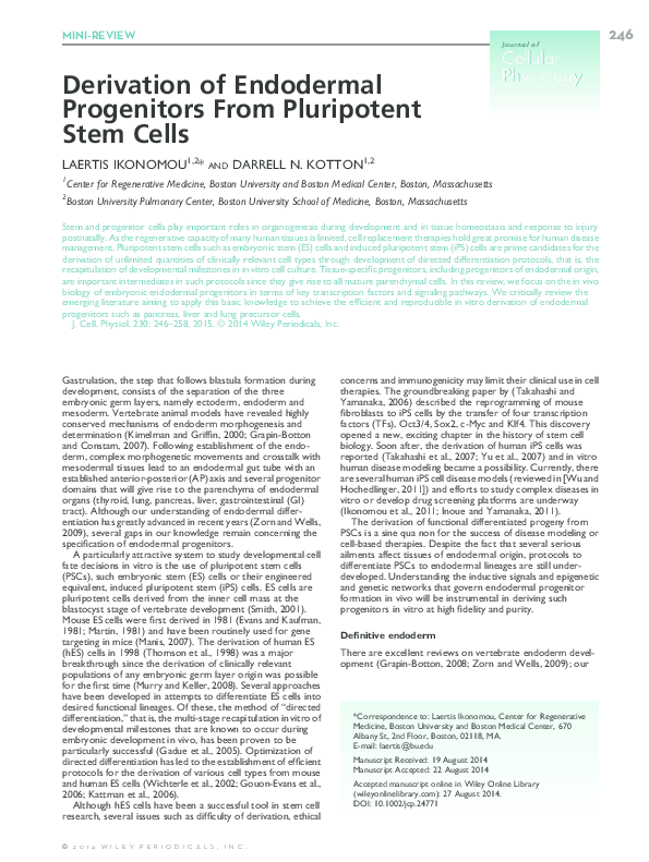 Derivation of Endodermal Progenitors From Pluripotent Stem Cells