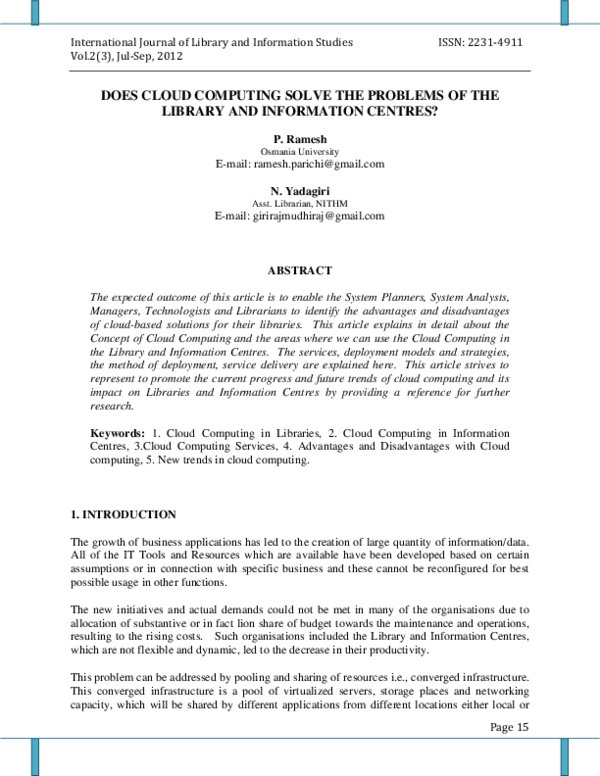 Does Cloud Computing solve the problems of the Librarya nd Information Centres