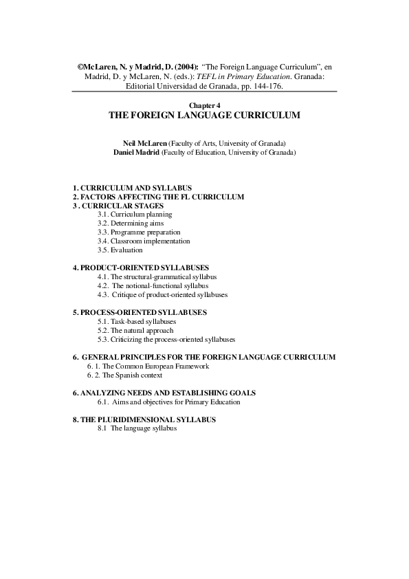 (PDF) THE FOREIGN LANGUAGE CURRICULUM