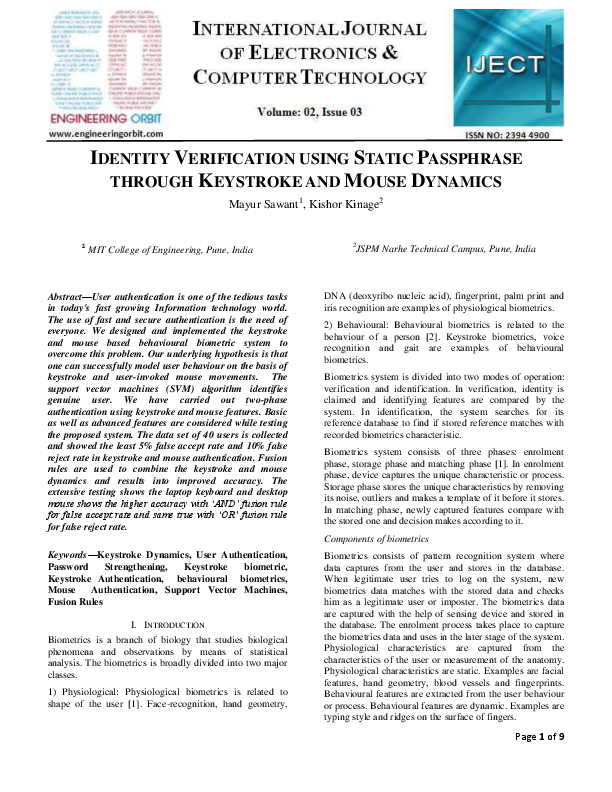 Pdf Identity Verification Using Static Passphrase Through Keystroke And Mouse Dynamics