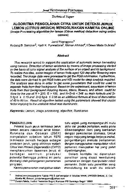 Pdf Algoritma Pengolahan Citra Untuk Deteksi Jeruk Lemon Citrus