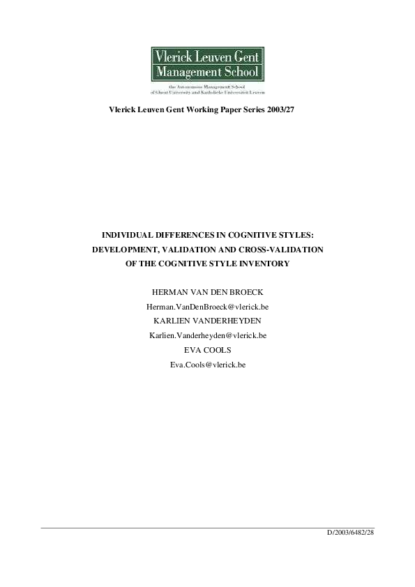 (PDF) Individual differences in cognitive styles: development ...