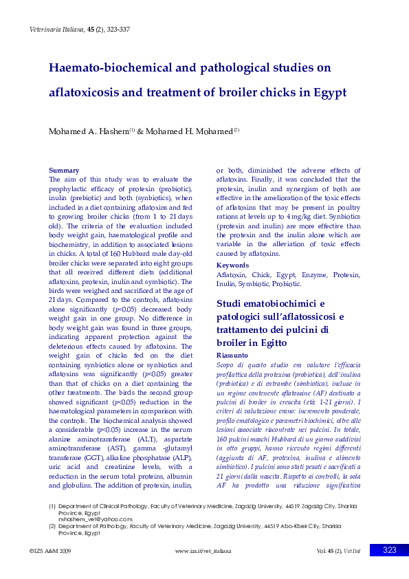 (PDF) Ameliorating aflatoxicosis in commercial broiler chickens by dietary Mycosorb: Heamato ...