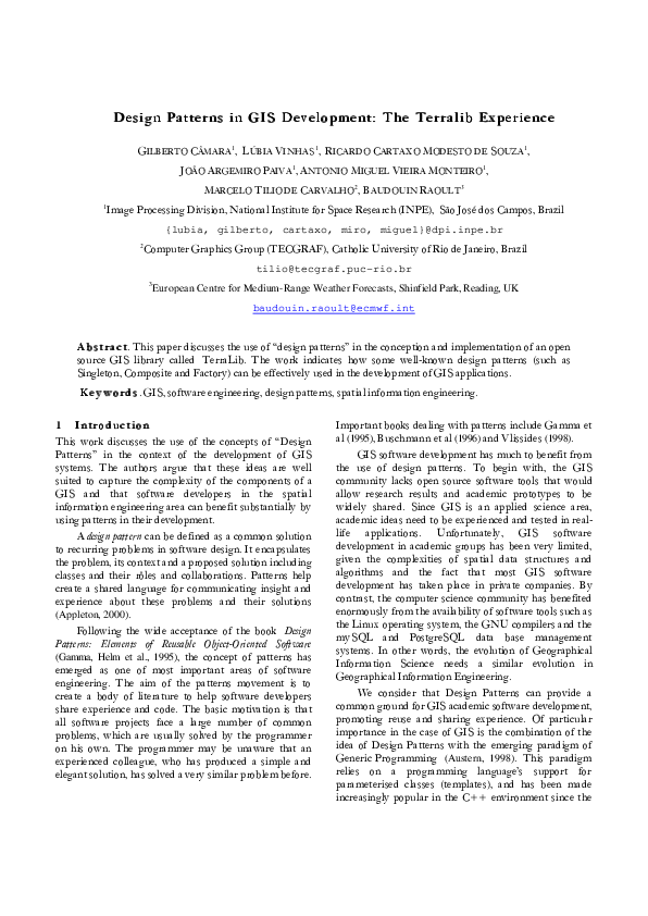 (PDF) Design Patterns in GIS Development: The Design Patterns in GIS Development: The Terralib ...