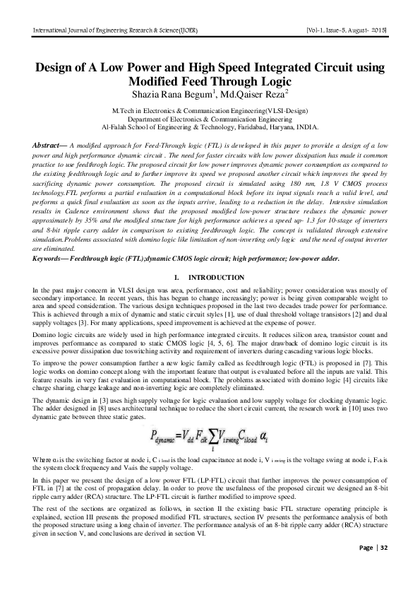 Design of A Low Power and High Speed Integrated Circuit using Modified Feed Through Logic