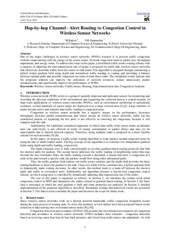 (PDF) Hop-by-hop Channel - Alert Routing to Congestion Control in Wireless Sensor Networks