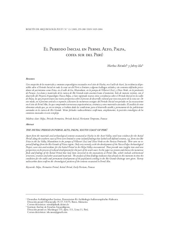 (PDF) El Periodo Inicial en Pernil Alto, Palpa, costa sur del Perú
