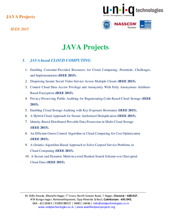 (PDF) JAVA IEEE 2015 Project List | ketan agrawal - Academia.edu