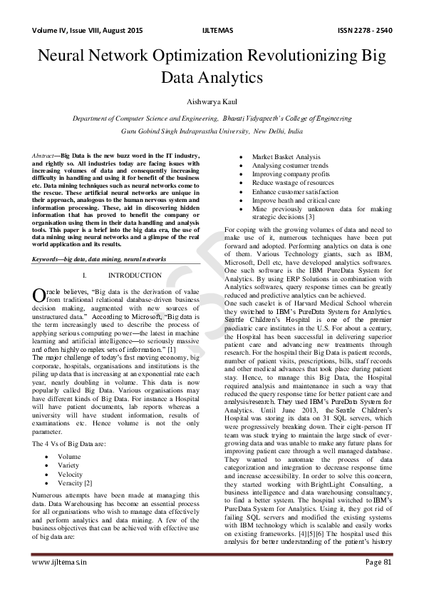 (PDF) Neural Network Optimization Revolutionizing Big Data Analytics