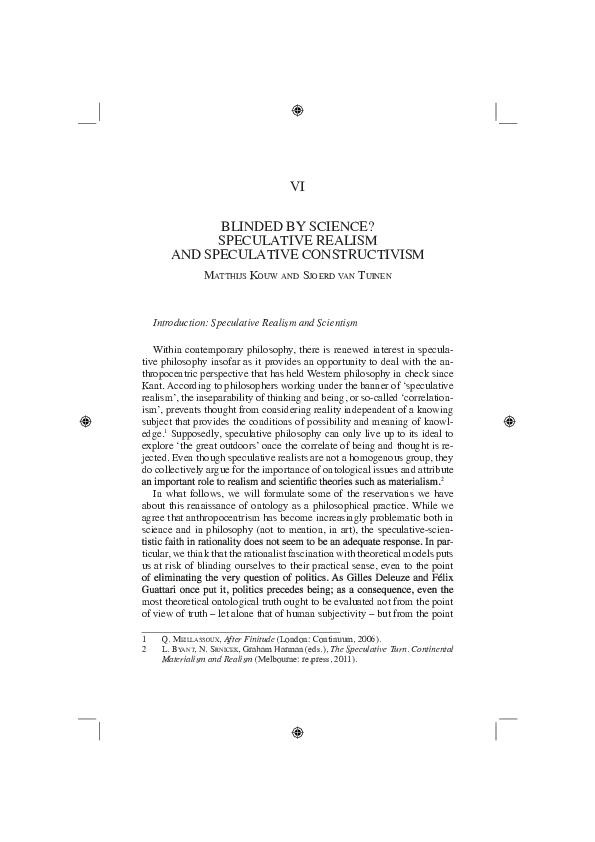 (PDF) Blinded by Science? Speculative Realism and Speculative ...