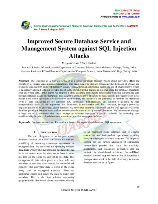 (PDF) Improved Secure Database Service and Management System against ...