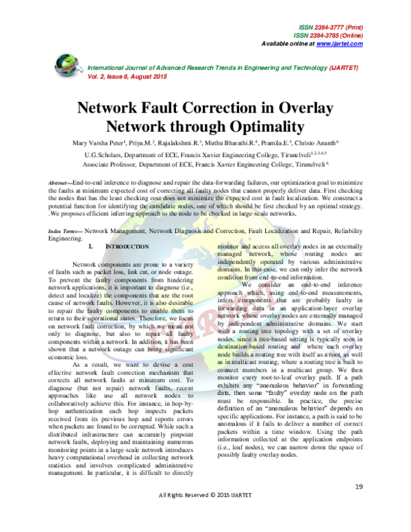 (PDF) Network Fault Correction in Overlay Network through Optimality