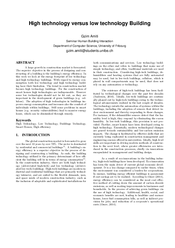 (PDF) High technology versus low technology Building