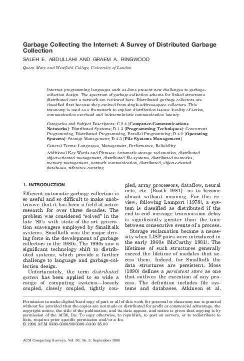 Pdf Garbage Collecting The Internet A Survey Of Distributed Garbage Collection 