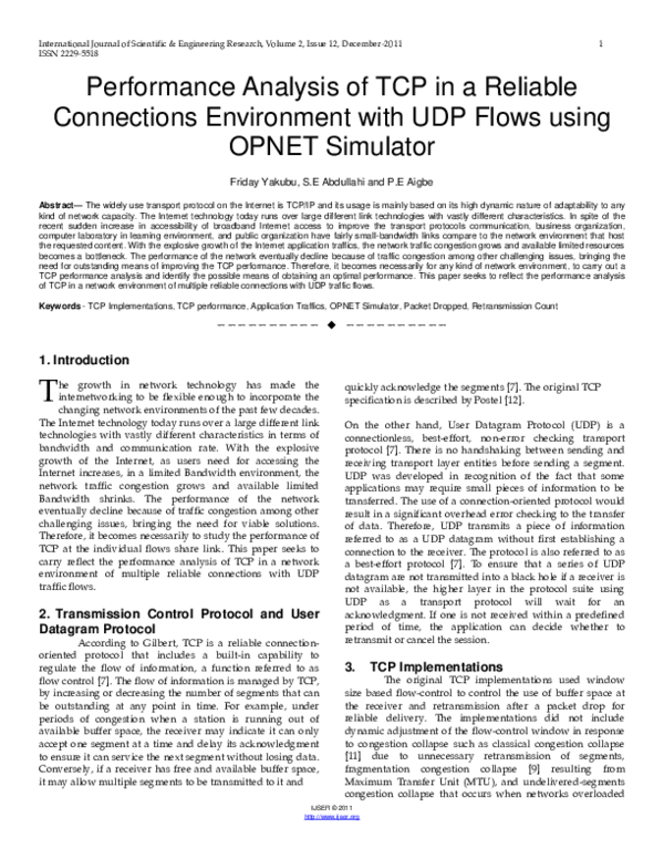 Pdf Performance Analysis Of Tcp In A Network Environment Of Reliable Connections With Udp