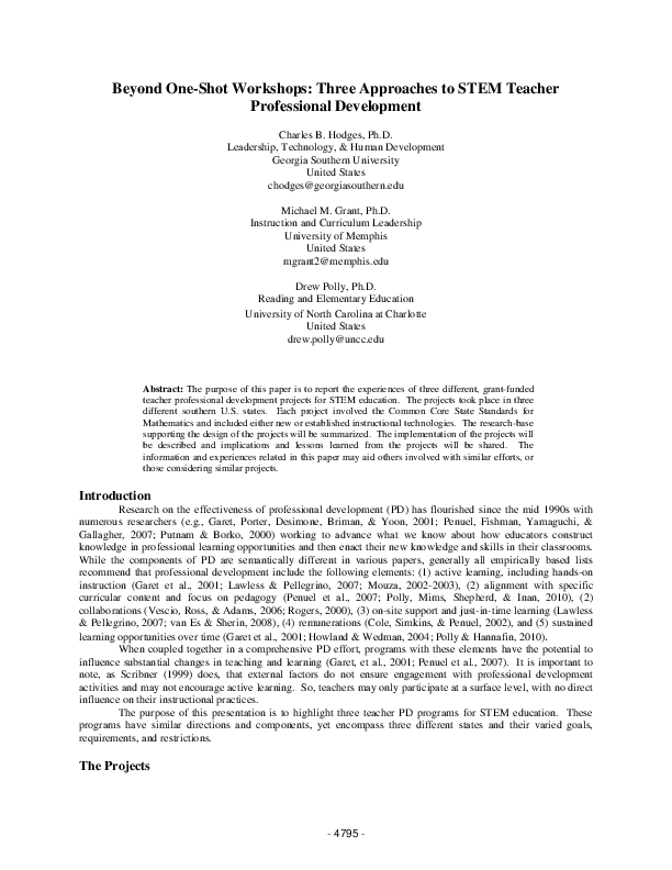 (PDF) Beyond One-Shot Workshops: Three Approaches to STEM Teacher ...