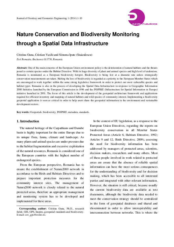 (PDF) Nature Conservation and Biodiversity Monitoring through a Spatial ...