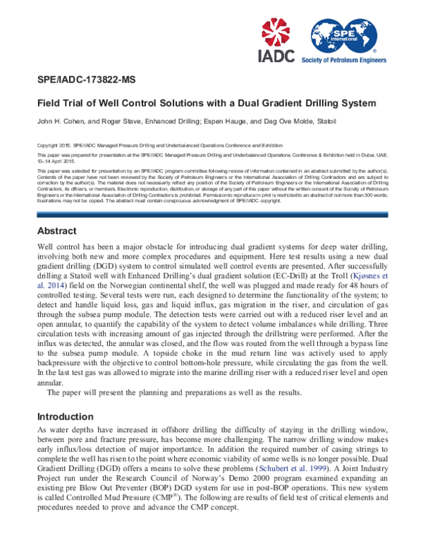 (PDF) SPE/IADC-173822-MS Field Trial of Well Control Solutions with a ...