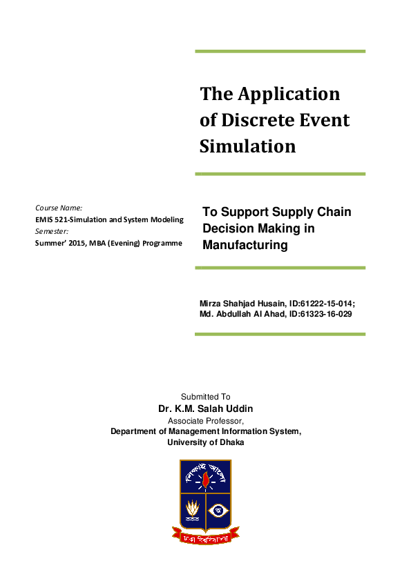 The Application of Discrete Event Simulation To Support Supply Chain ...