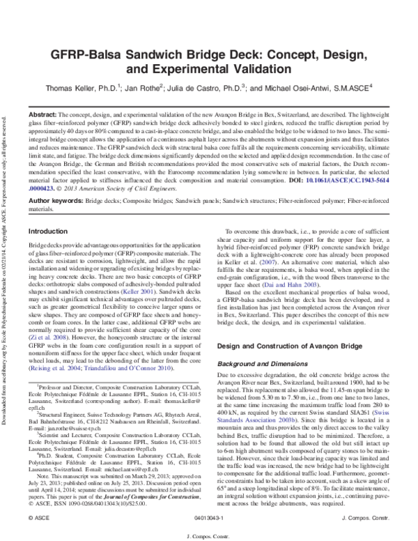(PDF) GFRP-Balsa Sandwich Bridge Deck: Concept, Design, and ...