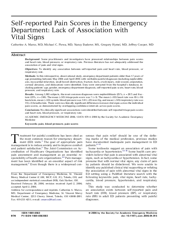 (PDF) Self-reported Pain Scores in the Emergency Department: Lack of ...