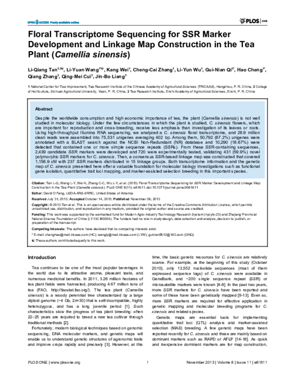 (PDF) Floral Transcriptome Sequencing for SSR Marker Development and ...