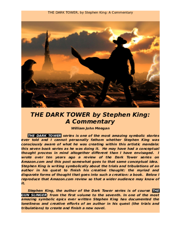 (DOC) THE DARK TOWER, by Stephen King: A Commentary