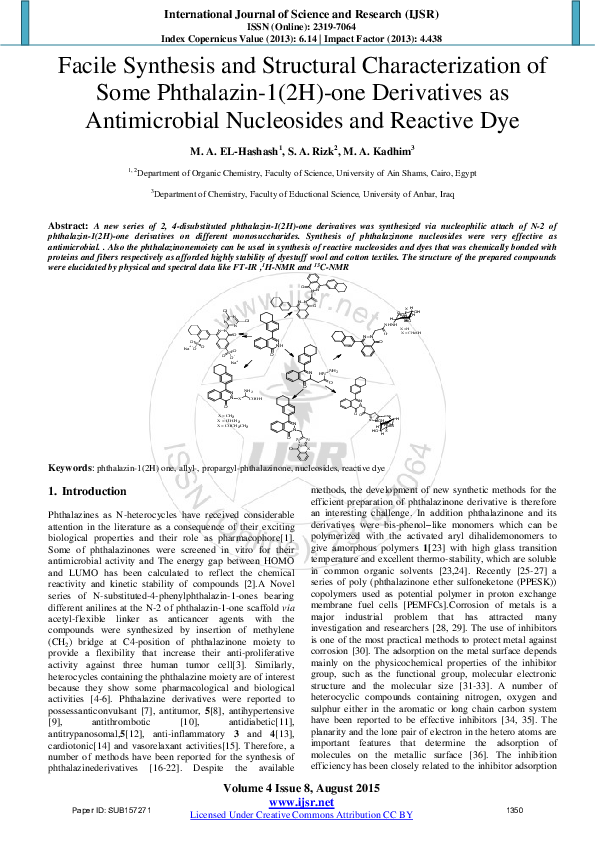 (PDF) Facile Synthesis and Structural Characterization of Some Phthalazin-1(2H)-one Derivatives ...