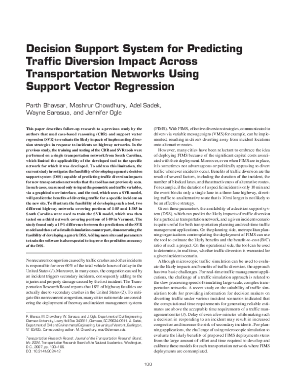 (PDF) Decision Support System for Predicting Traffic Diversion Impact ...