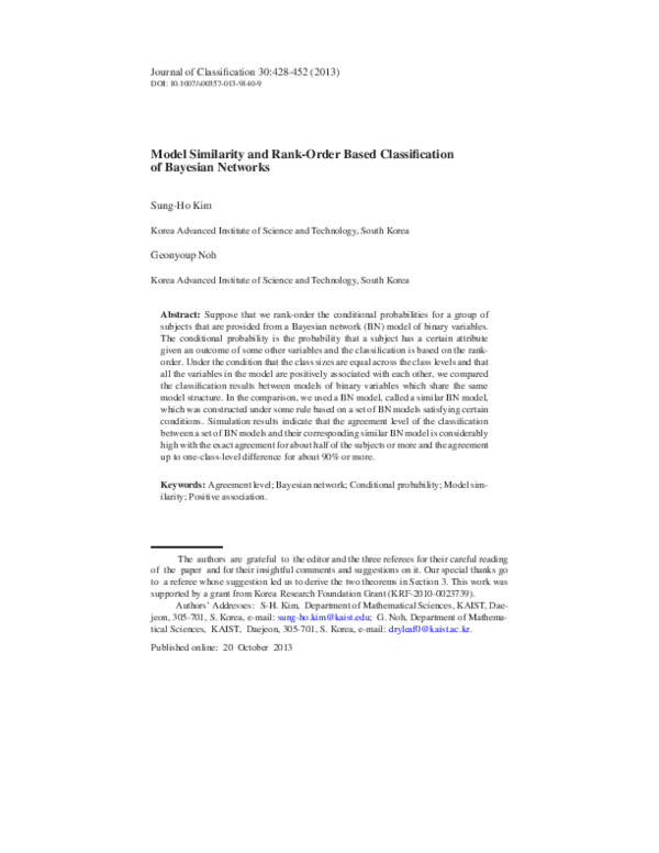 Pdf Model Similarity And Rank Order Based Classification Of Bayesian Networks 