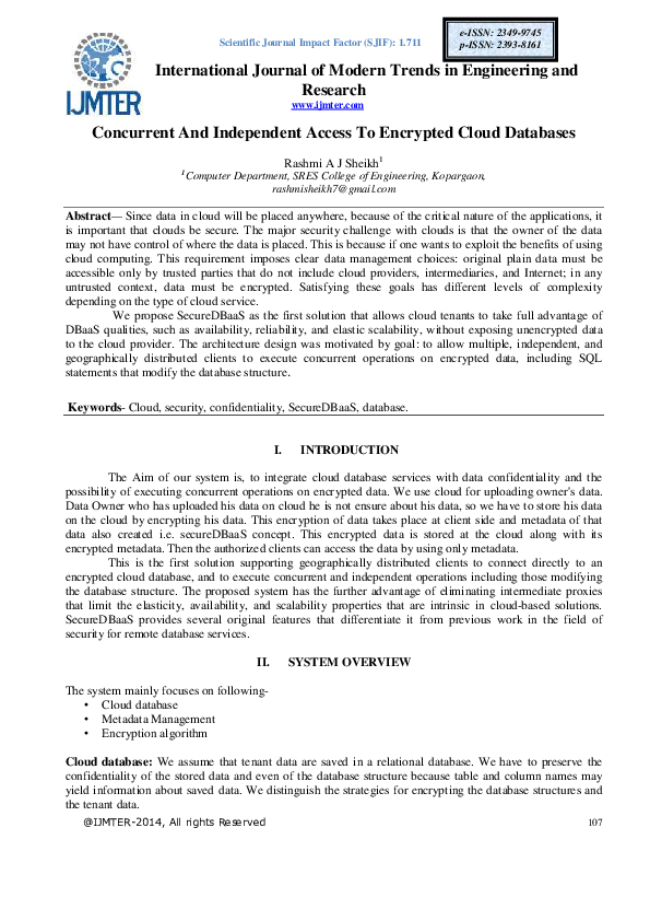 Pdf Concurrent And Independent Access To Encrypted Cloud Databases