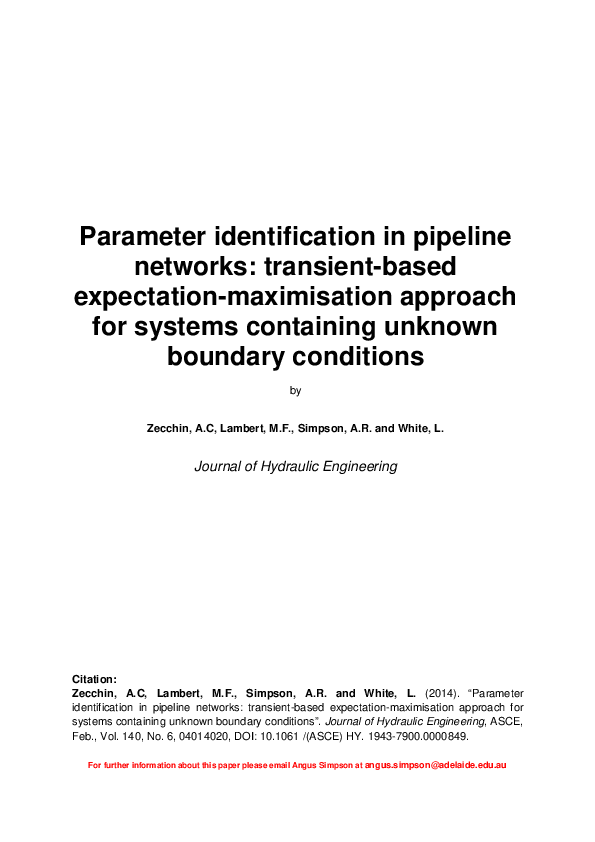 Pdf Parameter Identification In Pipeline Networks Transient Based Expectation Maximization