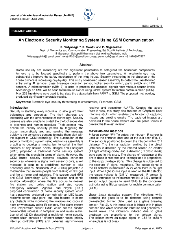 Pdf An Electronics Security Monitoring System