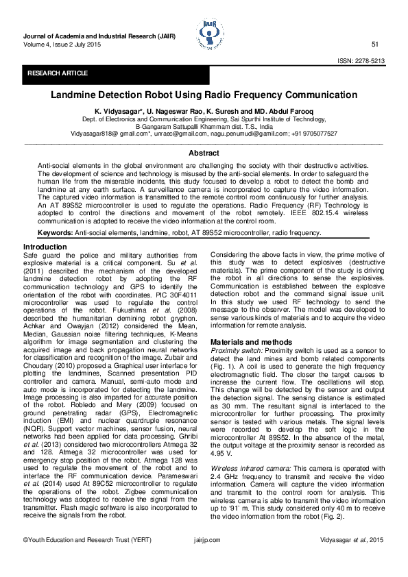 (PDF) Landmine Detection Robot Using Radio Frequency Communication