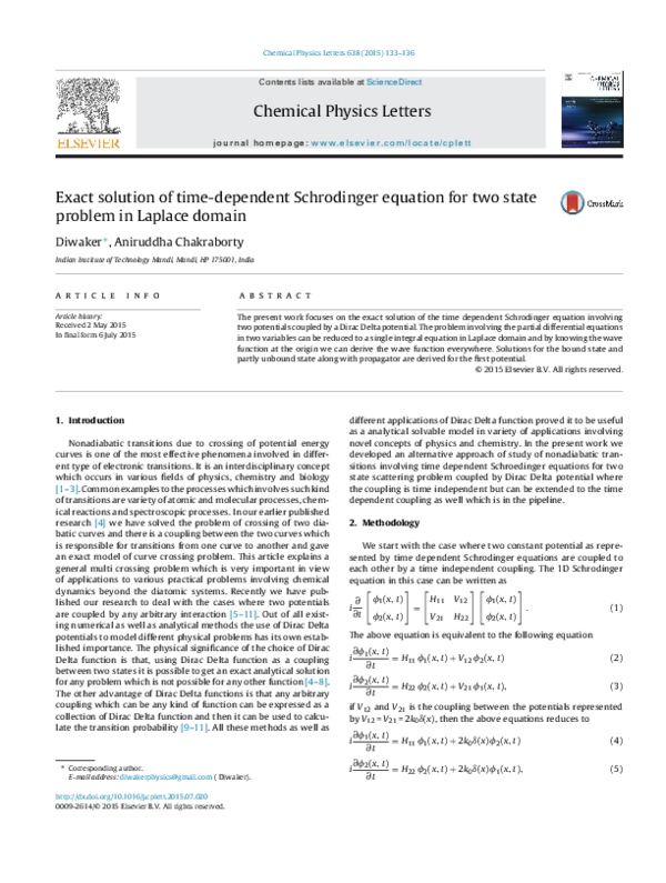 Pdf Exact Solution Of Time Dependent Schrodinger Equation For Two Stateproblem In Laplace Domain